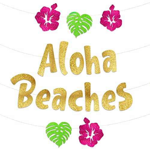 Aloha Beach Luau Themed Glitter Banner - Hawaii - Aloha -Tropical - Tiki - Summer Themed Beach and Pool Party Decoration, Favors & Supplies