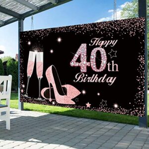 Excelloon 40th Birthday Banner Backdrop Decorations, Extra Large Happy 40 Year Old Birthday Party Poster Supplies for Women, Rose Gold Forty Years Old Birthday Party Supplies Décor