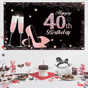 Excelloon 40th Birthday Banner Backdrop Decorations, Extra Large Happy 40 Year Old Birthday Party Poster Supplies for Women, Rose Gold Forty Years Old Birthday Party Supplies Décor