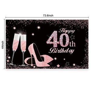 Excelloon 40th Birthday Banner Backdrop Decorations, Extra Large Happy 40 Year Old Birthday Party Poster Supplies for Women, Rose Gold Forty Years Old Birthday Party Supplies Décor