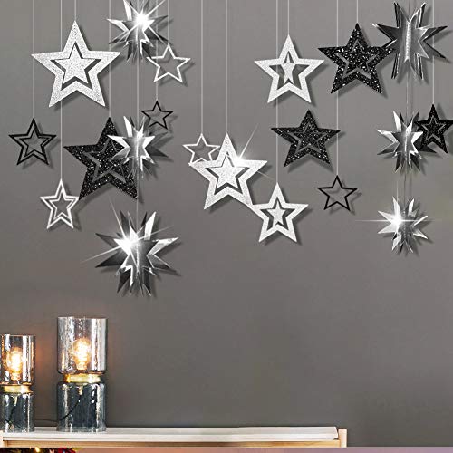 Cheerland Glitter Black Charcoal Silver Star Party Decorations Twinkle Little Star Garland Hanging Backdrop Banner Halloween Birthday Bridal Shower Graduation Ramadan EID Wedding Bachelorette Decor