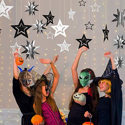 Cheerland Glitter Black Charcoal Silver Star Party Decorations Twinkle Little Star Garland Hanging Backdrop Banner Halloween Birthday Bridal Shower Graduation Ramadan EID Wedding Bachelorette Decor