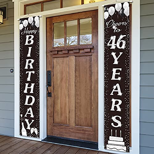 PAKBOOM Happy 46th Birthday Yard Sign Door Banner - Cheers to 46 Years Birthday Party Decorations Supplies for Men Women - Black Silver