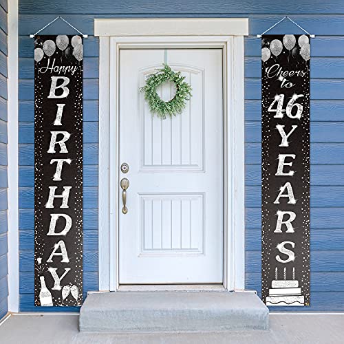 PAKBOOM Happy 46th Birthday Yard Sign Door Banner - Cheers to 46 Years Birthday Party Decorations Supplies for Men Women - Black Silver