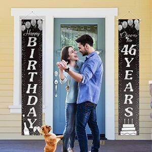 PAKBOOM Happy 46th Birthday Yard Sign Door Banner - Cheers to 46 Years Birthday Party Decorations Supplies for Men Women - Black Silver