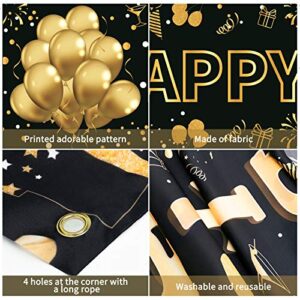 Yoaokiy Happy 50th Anniversary Banner Decorations, Black Gold 50 Wedding Anniversary Party Supplies, 50 Years Wedding Anniversary Party Sign(9.8x1.6ft)