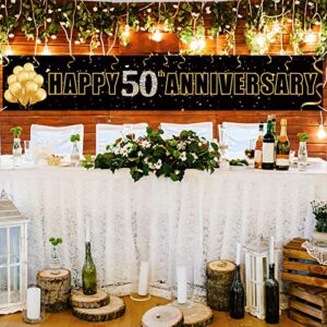 Yoaokiy Happy 50th Anniversary Banner Decorations, Black Gold 50 Wedding Anniversary Party Supplies, 50 Years Wedding Anniversary Party Sign(9.8x1.6ft)