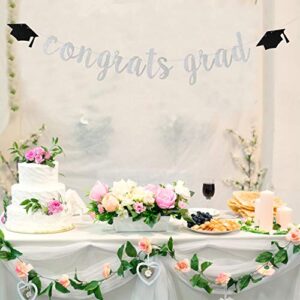 Silver Glitter Congrats Grad Banner for 2023 Graduation Decorations, Congratulations High School/College/University Graduation Decorations Supplies