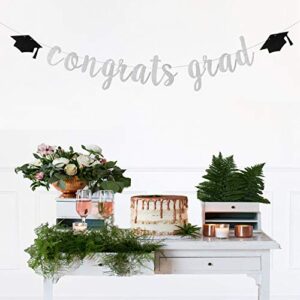 Silver Glitter Congrats Grad Banner for 2023 Graduation Decorations, Congratulations High School/College/University Graduation Decorations Supplies