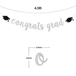 Silver Glitter Congrats Grad Banner for 2023 Graduation Decorations, Congratulations High School/College/University Graduation Decorations Supplies