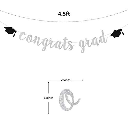 Silver Glitter Congrats Grad Banner for 2023 Graduation Decorations, Congratulations High School/College/University Graduation Decorations Supplies