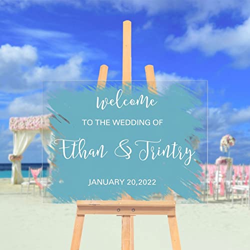 Wedding Welcome Sign Baby Blue Customizable Acrylic Wedding Sign Modern Clear Acrylic Wedding Party Party Sign for Bridal Shower Engagement Bridal Shower Wedding Party Supplies Decorations 18x24 Inch