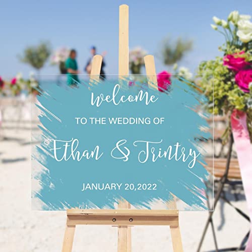 Wedding Welcome Sign Baby Blue Customizable Acrylic Wedding Sign Modern Clear Acrylic Wedding Party Party Sign for Bridal Shower Engagement Bridal Shower Wedding Party Supplies Decorations 18x24 Inch