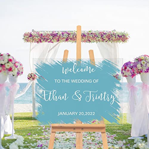 Wedding Welcome Sign Baby Blue Customizable Acrylic Wedding Sign Modern Clear Acrylic Wedding Party Party Sign for Bridal Shower Engagement Bridal Shower Wedding Party Supplies Decorations 18x24 Inch