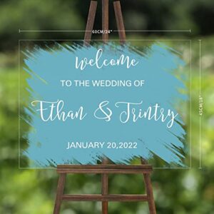 Wedding Welcome Sign Baby Blue Customizable Acrylic Wedding Sign Modern Clear Acrylic Wedding Party Party Sign for Bridal Shower Engagement Bridal Shower Wedding Party Supplies Decorations 18x24 Inch