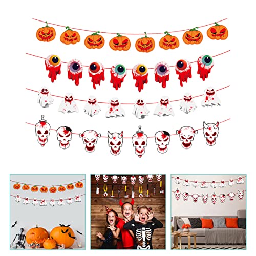 ABOOFAN 4Sets Zombie House Prop Mantel Indoor Theme Scary Doorways Halloween Ghost Shape Bunting Haunted Banner Pumpkin Banner, Skull Props Outdoor Wall Flag Decoration Houses of Banners Eyeball