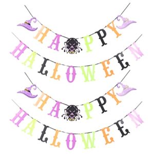 ABOOFAN 2 Sets Happy Halloween Banner Paper Hanging Paper Pumpkin Bat Spider Bunting Garland for Halloween Party Decorations