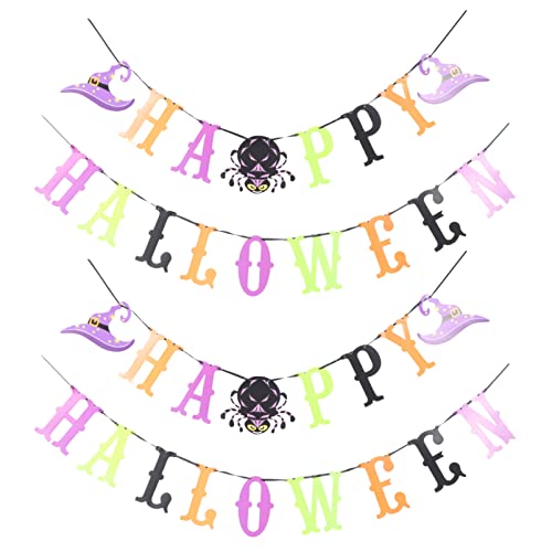 ABOOFAN 2 Sets Happy Halloween Banner Paper Hanging Paper Pumpkin Bat Spider Bunting Garland for Halloween Party Decorations