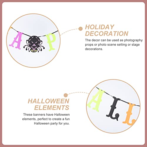 ABOOFAN 2 Sets Happy Halloween Banner Paper Hanging Paper Pumpkin Bat Spider Bunting Garland for Halloween Party Decorations