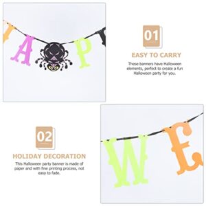 ABOOFAN 2 Sets Happy Halloween Banner Paper Hanging Paper Pumpkin Bat Spider Bunting Garland for Halloween Party Decorations