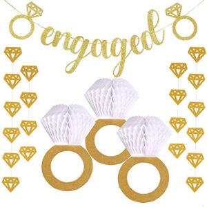 bachelorette party decoration set|gold glitter engaged banner|honeycomb diamond ring hanging decorations(3pcs)|wedding and bridal shower decoration