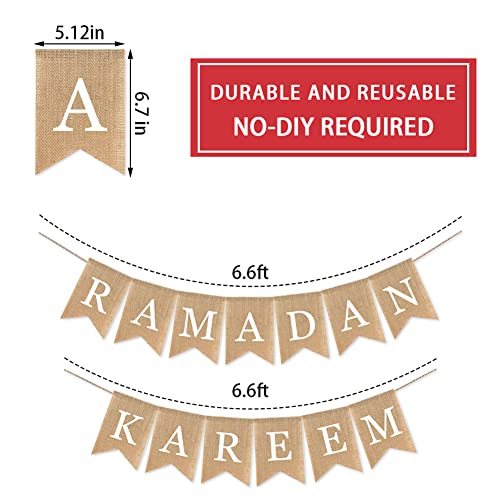 Burlap Ramadan Kareem Banner Muslim Fireplace Mantel Decoration Rustic Ramadan Kareem Bunting Banner for Mantle Fireplace Ramadan Party Decor Supplies