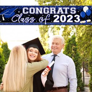 Large Congrats Grad Banner Blue Class of 2023 Banner Backdrop Graduation 2023 Yard Sign for Graduation Party Supplies Graduation Decorations 2023 (Blue)