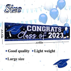 Large Congrats Grad Banner Blue Class of 2023 Banner Backdrop Graduation 2023 Yard Sign for Graduation Party Supplies Graduation Decorations 2023 (Blue)