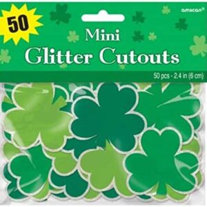 Amscan St. Patrick's Day Paper with Glitter Mini Cutouts, 50 Pcs, Green, 2.5"