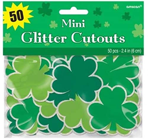 Amscan St. Patrick's Day Paper with Glitter Mini Cutouts, 50 Pcs, Green, 2.5"