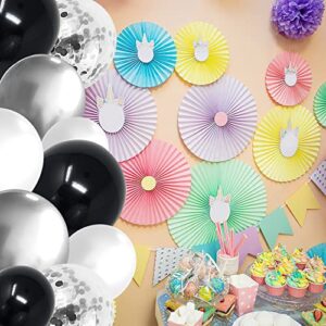 Black Silver Balloons Garland Kit - 100Pcs Black White Metallic Silver and Silver Confetti Latex Balloons Arch for Wedding Engagement Birthday Party Decorations