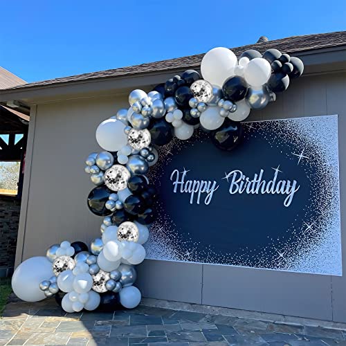 Black Silver Balloons Garland Kit - 100Pcs Black White Metallic Silver and Silver Confetti Latex Balloons Arch for Wedding Engagement Birthday Party Decorations