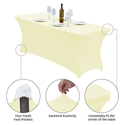 CWK 6FT Stretch Spandex Table Cover for Rectangular Fitted Folding Tables, Wrinkle Resistant, Elastic Stretchable Patio Tablecloth Protector for Party, Banquet, Wedding and Events (Beige)