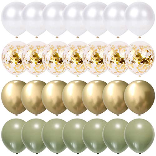 Matte Sage Green Balloons Eucalyptus Pearl White Gold Balloons Wedding Gender Neutral Baby Shower Olive Green Birthday Party Balloon Supplies 50 Count ( 12 inch )