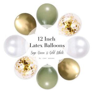 Matte Sage Green Balloons Eucalyptus Pearl White Gold Balloons Wedding Gender Neutral Baby Shower Olive Green Birthday Party Balloon Supplies 50 Count ( 12 inch )