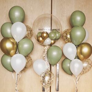 Matte Sage Green Balloons Eucalyptus Pearl White Gold Balloons Wedding Gender Neutral Baby Shower Olive Green Birthday Party Balloon Supplies 50 Count ( 12 inch )