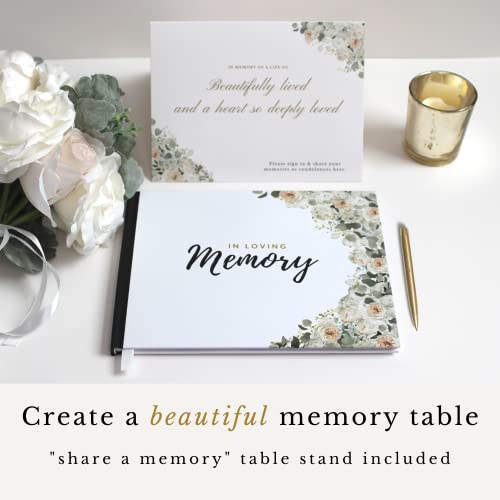 Magnolia Memorial Funeral Guest Book - Elegant in Loving Memory Memorial Service Guest Book for Funeral with Matching Share A Memory Table Stand - 200 Guests Entries with Name & Address, Hardcover