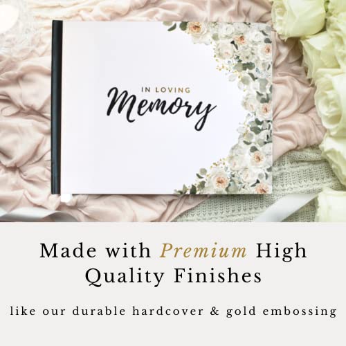 Magnolia Memorial Funeral Guest Book - Elegant in Loving Memory Memorial Service Guest Book for Funeral with Matching Share A Memory Table Stand - 200 Guests Entries with Name & Address, Hardcover