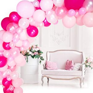 balloon garland kit, rose pink and white balloons, balloon arch kit for wedding baby shower birthday, ballon garland kits includes 100 assorted balloons, decorating strip tape, glue points