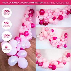 Balloon Garland Kit, Rose Pink and White Balloons, Balloon Arch Kit for Wedding Baby Shower Birthday, Ballon Garland Kits includes 100 Assorted Balloons, Decorating Strip Tape, Glue Points