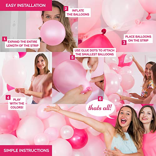 Balloon Garland Kit, Rose Pink and White Balloons, Balloon Arch Kit for Wedding Baby Shower Birthday, Ballon Garland Kits includes 100 Assorted Balloons, Decorating Strip Tape, Glue Points