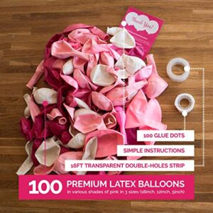 Balloon Garland Kit, Rose Pink and White Balloons, Balloon Arch Kit for Wedding Baby Shower Birthday, Ballon Garland Kits includes 100 Assorted Balloons, Decorating Strip Tape, Glue Points