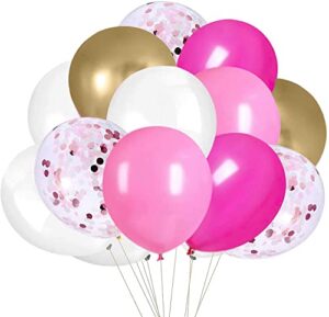 pink gold confetti latex balloons, 50pcs 12 inch pink and gold metallic white balloons for birthday wedding baby shower party decorations