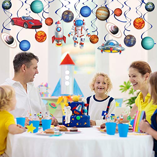 Outer Space Party Decoration Hanging Swirls, Blue Solar System Planet Party UFO Rocket Astronaut Sign Foil Swirls Ceiling Decoration for Kids Boys Space Birthday Party Decorations Supplies, 30 Pieces