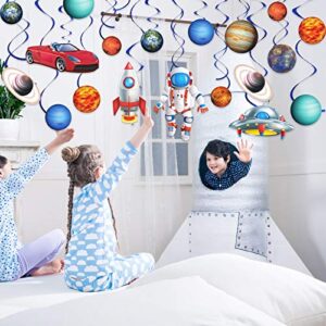 Outer Space Party Decoration Hanging Swirls, Blue Solar System Planet Party UFO Rocket Astronaut Sign Foil Swirls Ceiling Decoration for Kids Boys Space Birthday Party Decorations Supplies, 30 Pieces