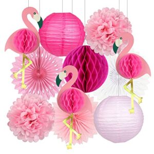 tropical party decorations pink flamingo party supplies pom poms paper flowers tissue paper fan paper lanterns for hawaiian summer beach luau party