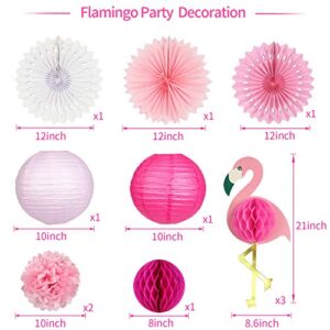 Tropical Party Decorations Pink Flamingo Party Supplies Pom Poms Paper Flowers Tissue Paper Fan Paper Lanterns for Hawaiian Summer Beach Luau Party