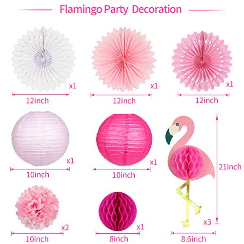 Tropical Party Decorations Pink Flamingo Party Supplies Pom Poms Paper Flowers Tissue Paper Fan Paper Lanterns for Hawaiian Summer Beach Luau Party