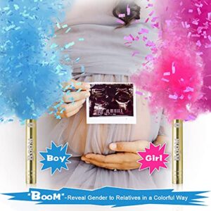 Gender Reveal Powder Cannon - 2 Pink & 2 Blue | Powder and Confetti Cannon Baby Shower Poppers - Boy or Girl Gender Reveal Smoke, 100% Biodegradable Tissue Safe Powder Cannon