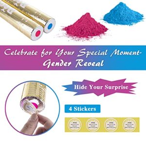 Gender Reveal Powder Cannon - 2 Pink & 2 Blue | Powder and Confetti Cannon Baby Shower Poppers - Boy or Girl Gender Reveal Smoke, 100% Biodegradable Tissue Safe Powder Cannon